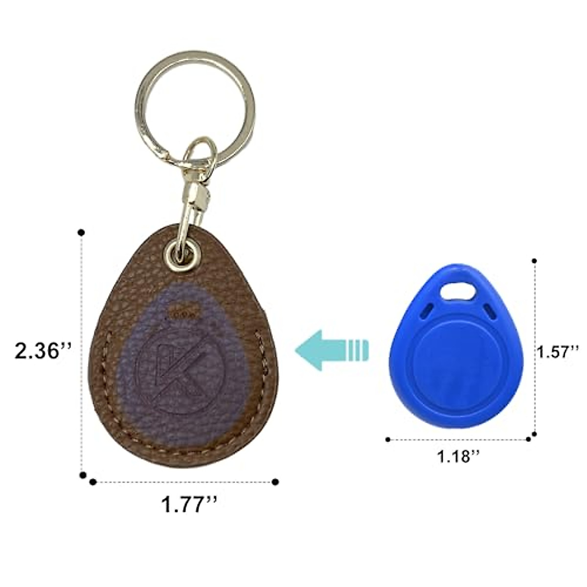 KRSURERICHER Leather Key Fob Holder, Access Card Key Chains RFID Protector, NFC Smart Key tag Case Keychain for Broken Key