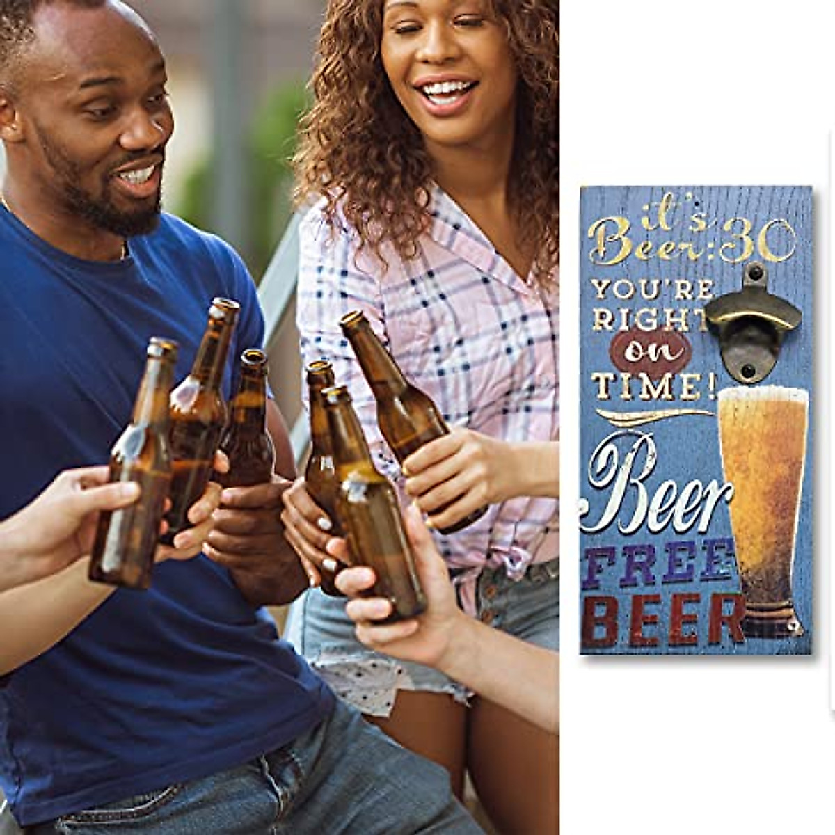 Activewhey Vintage Wooden Wall Mounted Bottle Opener, Best Unique Gifts for Beer Lovers, Dad, Husband, Boyfriend, Gift Ideas for Housewarming, Christmas, Father's Day, Blue