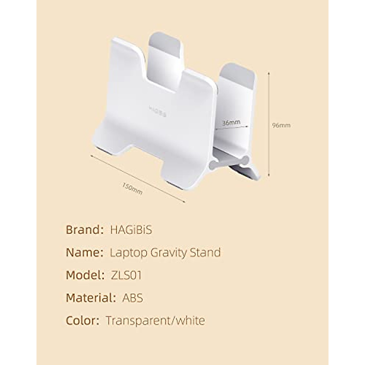 Hagibis Vertical Laptop Stand Desktop for Desk Gravity Locking Holder Dock Save Space Improves Airflow for MacBook Pro, Mac Mini, Surface, HP, Dell, Chrome Book (White ABS)