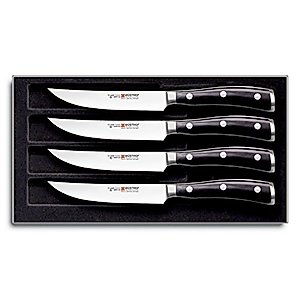 Wusthof CLASSIC IKON Precision Forged High-Carbon StainlessSteel German Made, 4 Piece Steak Knife Set Full-Tang Handle with Half Bolster