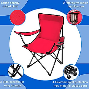 4 Pack Folding Camping Chairs with Carrying Bag Portable Lawn Chairs Lightweight Beach Chairs Outdoor Collapsible Chair with Mesh Cup Holder for Travel Outside Camp Beach Fishing Sports (Red)