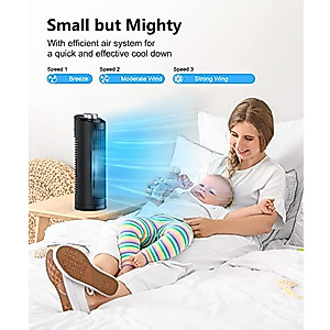 Cofeow Tower Fan, 2023 New Portable Electric Desk Fan, 70°Oscillating, 20ft/s Quiet Cooling, 13 Inch, Standing Table Fan with 3 Modes, Bladeless fan for Bedroom, for Office Desktop Deep Black