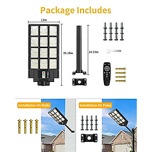 EOSRUJU 1200W Solar Street Lights Outdoor, 240000LM Parking Lot Lights with Motion Sensor, IP65 Waterproof Solar Flood Lights, Dusk to Dawn Solar Lights for Garden, Yard, Parking Lot