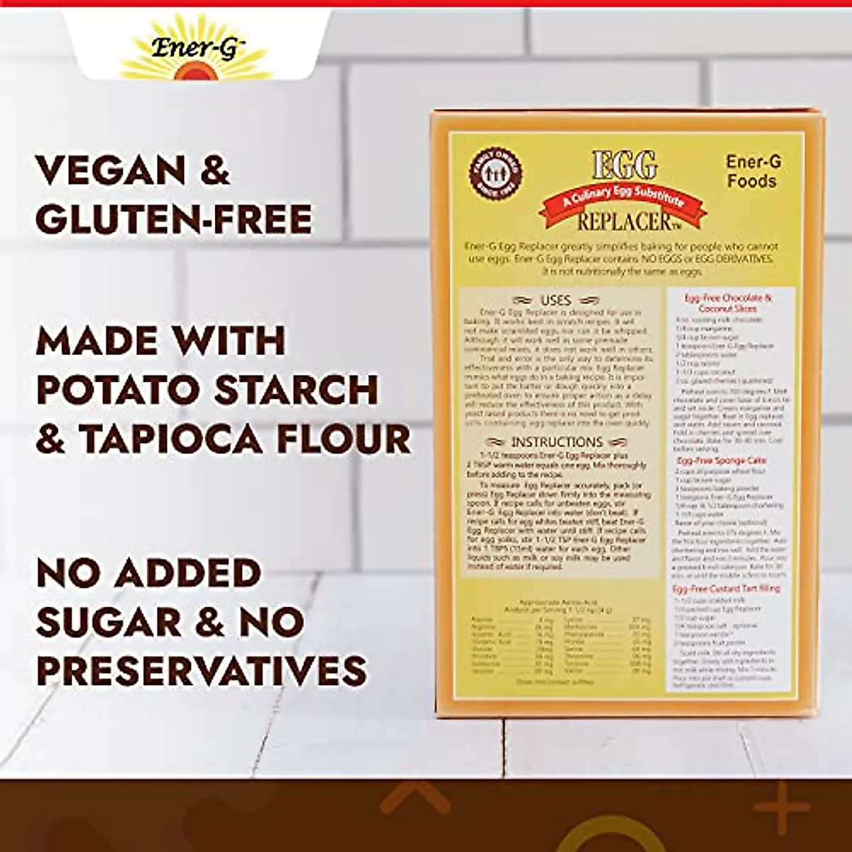 Vegan Egg Replacer by Ener-G | Gluten Free, Vegan, Nut Free, Non-GMO, Kosher | 16 oz Package | 2-Pack