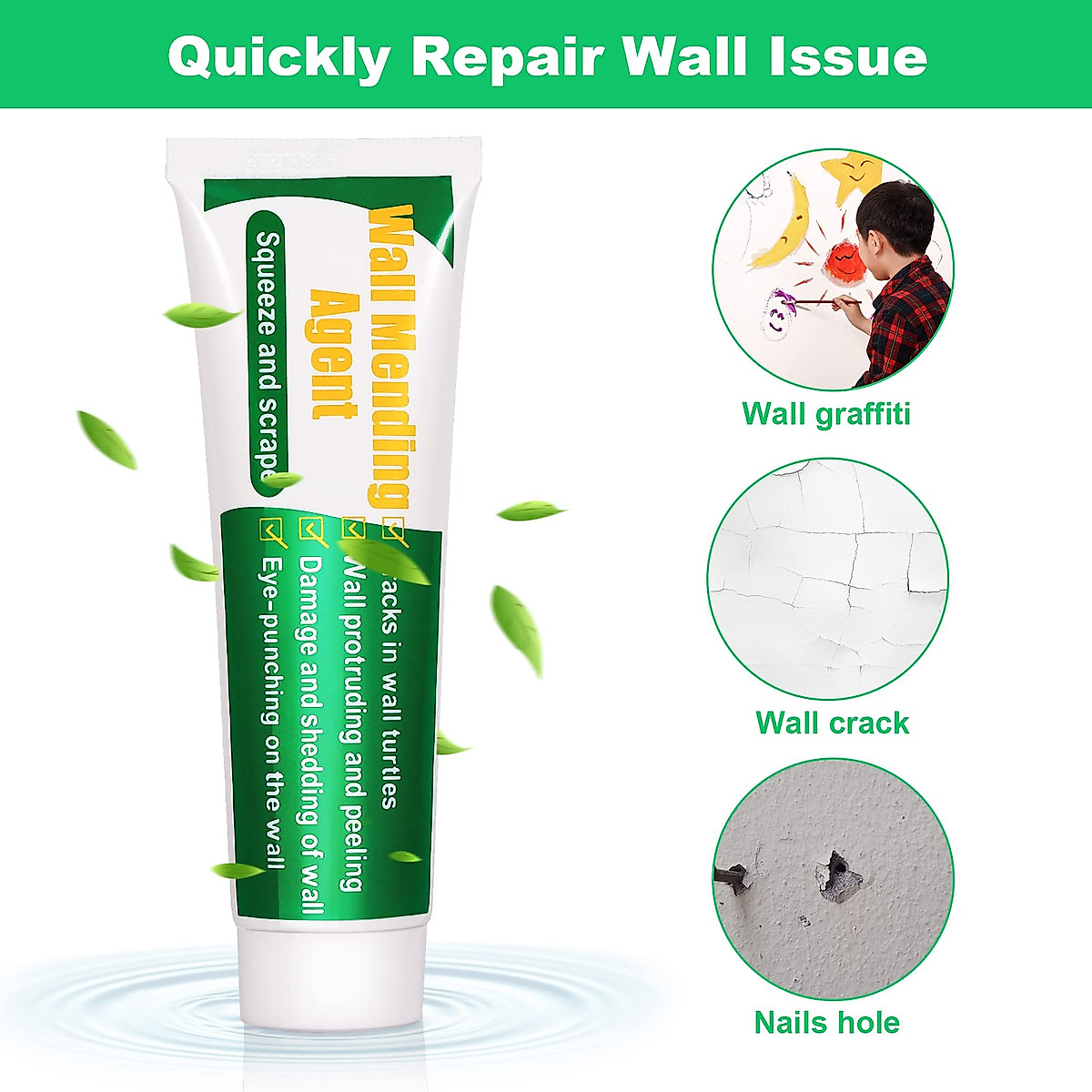 Drywall Repair Kit, 2 Pcs Spackle Wall Repair Patch Kit with Scraper, Wall Mending Agent Large Hole Drywall Patch, Easy to Fill Holes in Home Wall and Quick Repair Crack, Plaster Wall Repair