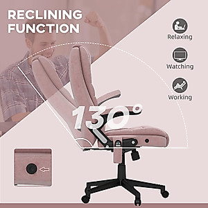 HOMCOM 6 Point Vibrating Massage Office Chair with Heat, Velvet High Back Executive Office Chair with Reclining Backrest, Padded Armrests and Remote, Pink