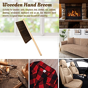 Woooden Hand Whisk Broom Small Hand Broom Dust Brush with Wood Handle Bench Brush Soft Bristle Broom for Couch Car Fireplace Bed Household Cleaning(Brown)
