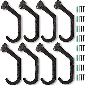Dicunoy 8PCS Rustic Cast Iron Hooks, Wall Mounted Farmhouse Coat Hangers, Heavy Duty Vintage Black Railroad Spike Hooks for Hanging Coats, Bags, Hats, Towels, Keys, Clothes, Scarf