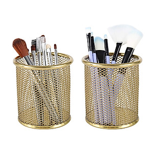 PAG Pencil Holder for Desk, 2 Pack Desktop Pen Cup, Office Supplies Desk Organizers and Accessories Organization, Makeup Brush Holder, Gold