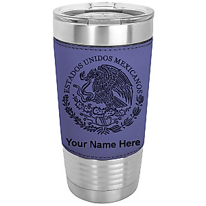 LaserGram 20oz Vacuum Insulated Tumbler Mug, Flag of Mexico, Personalized Engraving Included (Faux Leather, Dark Purple)
