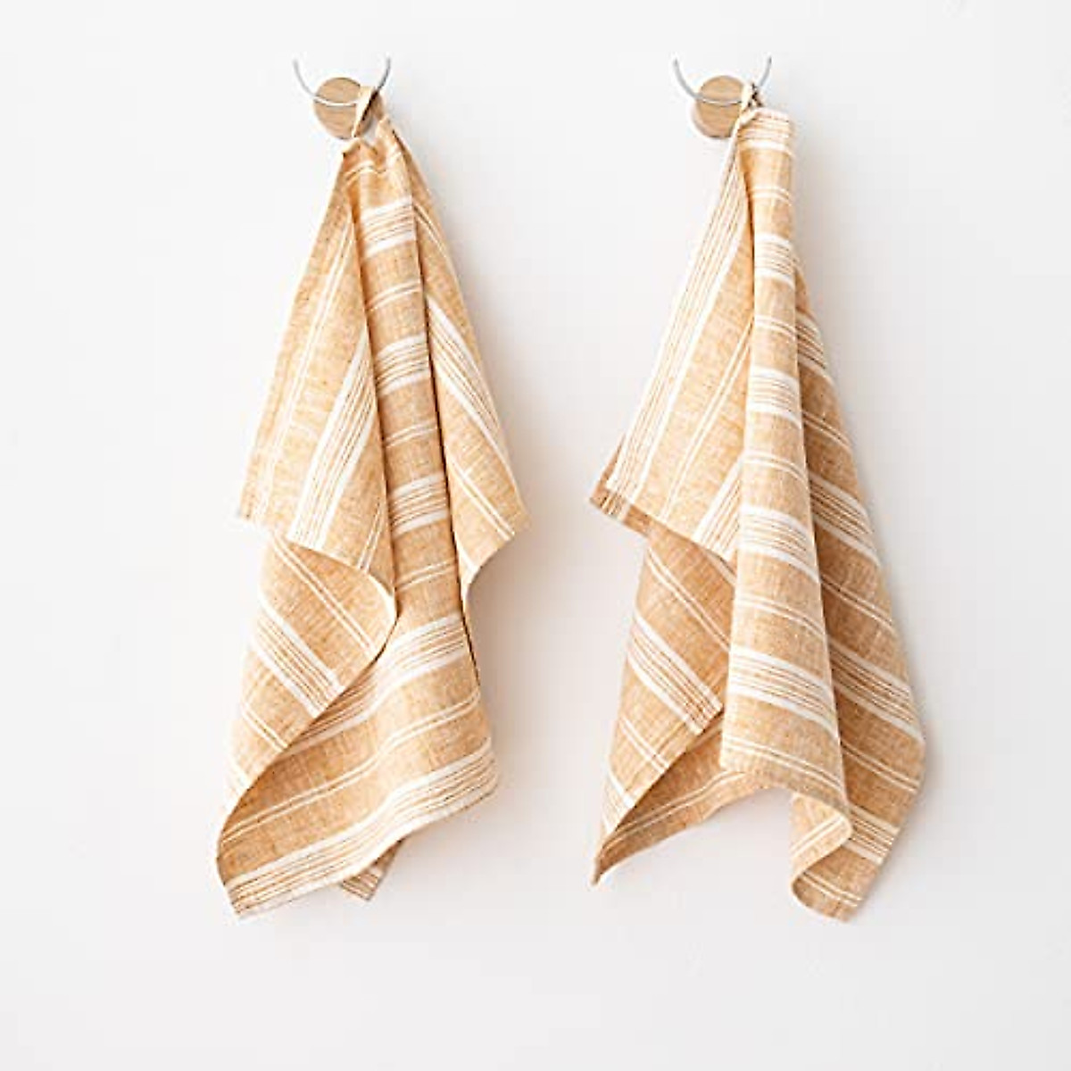 Set of 2 Gold Linen Tea Towels Multistripe 18" x 26", Made in Europe, Bath Linen, European Linen, Machine Washable, Super Absorbent