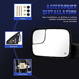 PZ Driver and Passenger Side Tow Mirrors with Powered Heated Black,Replacement for 1998-2002 for Dodge for Ram 1500 2500 3500
