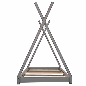 Bellemave Twin House Beds Wood Toddler House Bed Frame Montessori Style Teepee Bed for Kids Boys Girls Teens, Gray