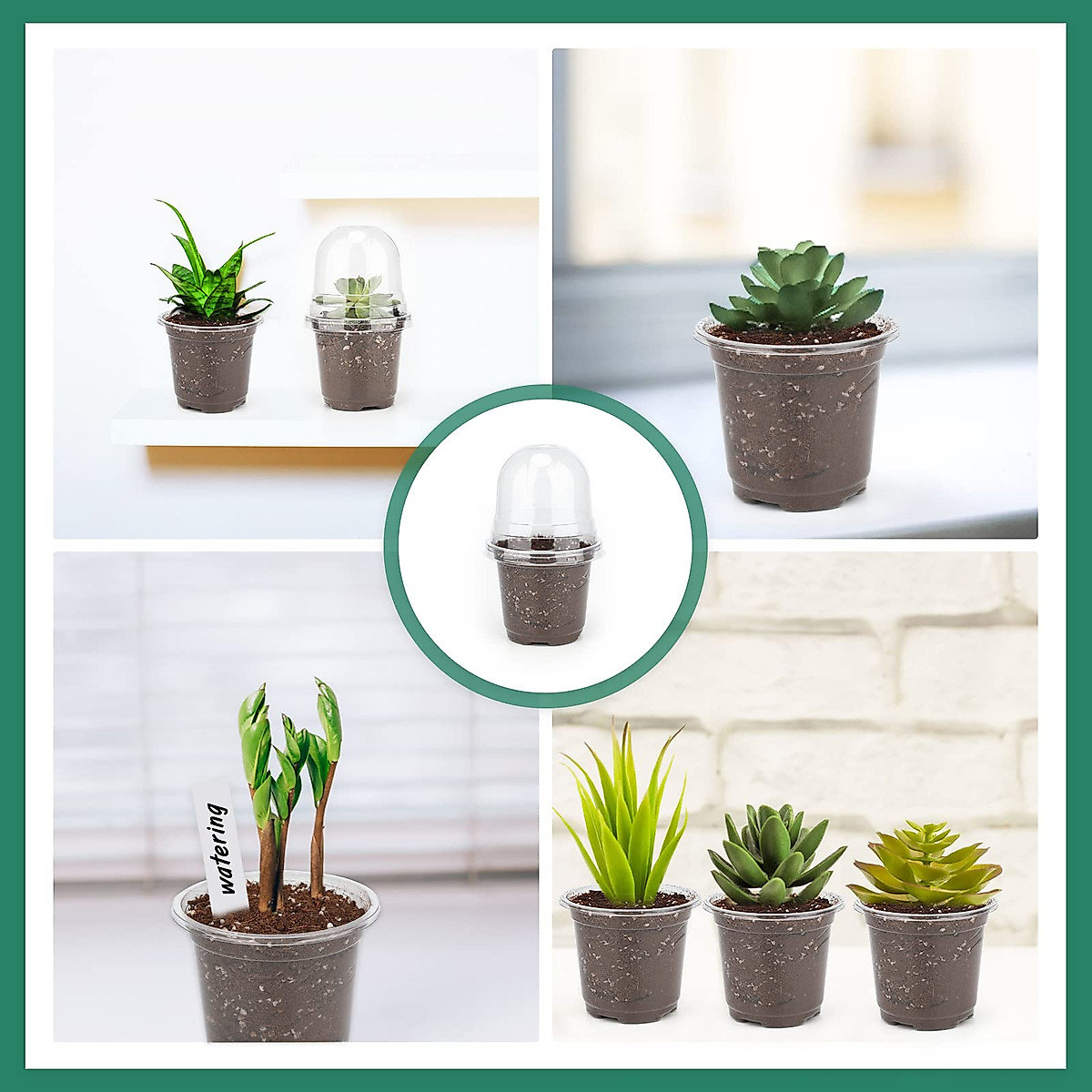 KINGLAKE 32 Pcs 4" Clear Plastic Plants Nursery Pots with Humidity Dome Seedlings Flower Plant Container Seed Starting Pots with 10 Pcs Plant Labels