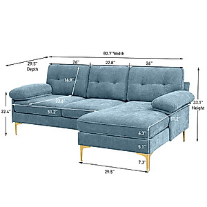 KIMOHOME Convertible Sectional Sofa Couch, L-Shape Sofa Couch with Reversible Chaise for Small Space, Mid Century Modern Fabric Couches for Living Room, Light Blue