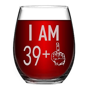 HESHS Wine Glass 39 + One Middle Finger 40th Wine Glass for Men Women, Funny Stemless Wine Glass for Friend Wine Lover Turning 40 Perfect Party Decoration Big Capacity Better Sober Up 15Oz