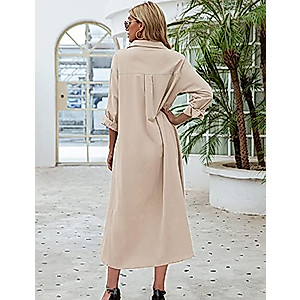 Sopliagon Women Cotton and Linen Shirt Dress Casual Loose Maxi Dresses Apricot XL