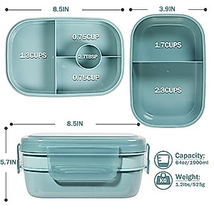 Puraville 3 Layers Stackable Bento Lunch Box for Kids and Adults, 1900ml Large capacity Lunch Box for Men and Women with Utensil Set, Leak Proof, BPA-Free, Microwave Dishwasher Safe - Light Blue