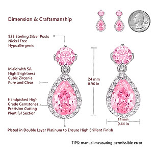 VONSSY Drop Dangle Earrings | Gemstones Waterdrop Teardrop White Gold Plated Crystal Hanging Cubic Zirconia Hypoallergenic Earrings | Stylish Jewelry Gift for Mother Daughter Wife (Pink)