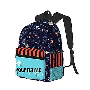J&SBGFT Custom Backpack for Boys Girls,Personalized Toddler Backpack with Name,Customization Space Print Kid School Backpack Cute Bookbag 15in