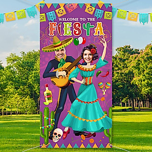 Fiesta Couple Photo Door Banner, Giant Fabric Fiesta Photo Booth Background, Funny Fiesta Games Supplies for Mexican Theme Festival, 6 x 3 ft