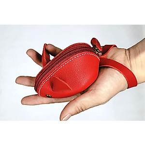 Genuine Leather Mouse Coin Purse Wallet, Womens Change Purse with Zipper, Cute Soft Leather Coin Pouch Mini Size - (Red)
