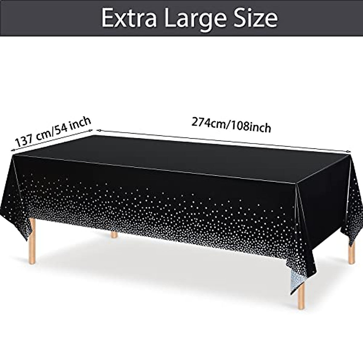 3 Pieces Dot Tablecloth Confetti Rectangle Plastic Disposable Table Cover for Birthday Wedding Baby Shower Engagement Anniversary Bachelorette Party, 54 x 108 Inch (Black and Silver)