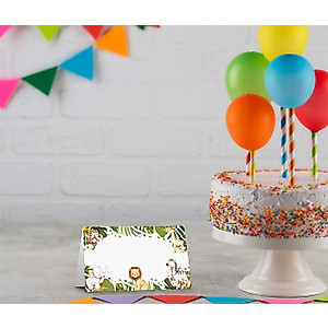 Table Place Card, Jungle Safari Animals Themed Tent Style Cards, Pack of 25 Half-Fold Reception Place Card, Wild Animal Food Labels, Perfect for Baby Shower, Birthday Party C04
