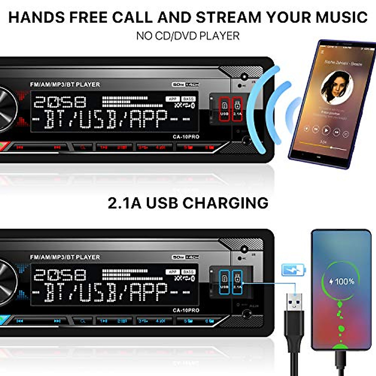 Single Din Bluetooth Car Stereo: Mechless Multimedia Digital Car Audio ...