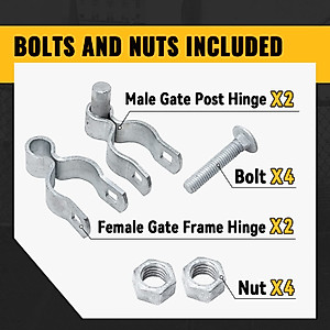Chain Link Fence Gate Hinge Kit, VIVIDA 1-5/8" Gate Hinge Include Female Gate Hinge(2 PCS), Male Gate Hinge(2 PCS), Chain Link Fence Gate Hinge, Galvanized Gate Hinge, Chain Link Fence Parts