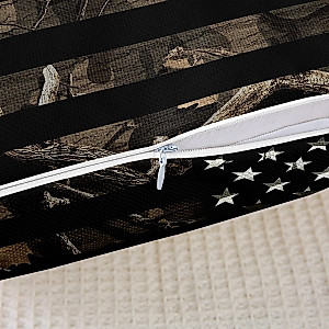 Camo American Flag Throw Pillow Cover,Deer Antlers Grey Camouflage Soft Reversible Print Cushion Cover for Bed Sofa,Wild Animal Branches Leaves Stars Square Couch Pillow Cover,20"x 20" Single Pack