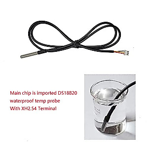 Haldzemo 3M DS18B20 Temp Sensor Waterproof Digital Stainless Steel Tube Temperature Probe 118.1 inch with XH2.54 Terminal Connector for Arduino (6 Pack)
