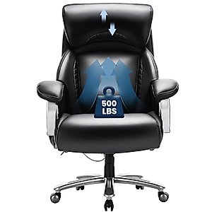 COLAMY Big and Tall Office 500lbs-Heavy Duty Ergonomic Computer Extra Wide Seat, High Back Executive Large Desk Chair with Thick Bonded Leather and Tilt Rock, Adjustable Lumbar Support-Black