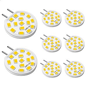 DUMILOO G8 LED Bulb Dimmable 3W Disc Puck Light Bulbs 20W-25W Halogen Bulb Equivalent, T4 JCD Type Bi-Pin Base, 120V Warm White 3000K for Under Counter Kitchen Lighting, Under Cabinet Light, 8 Pack