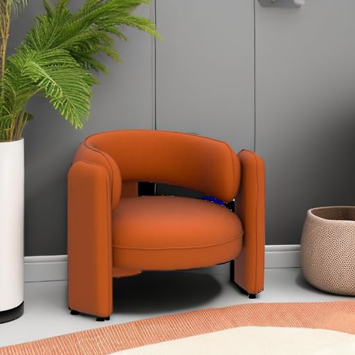 INZOY Mid Century Modern Accent Barrel Chair with Velvet Fabric, Comfy Upholstered Accent Armchair with Montage Design, Sherpa Boucle Chair for Living Room Bedroom Apartment, Light Yellow