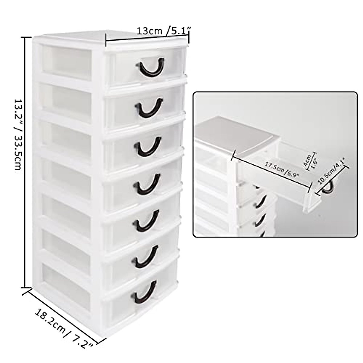 Rempry 7.1"x5.1"x13.2" Mini Organizer Box Storage Container Case with 7 Clear Desktop Drawer Units,White
