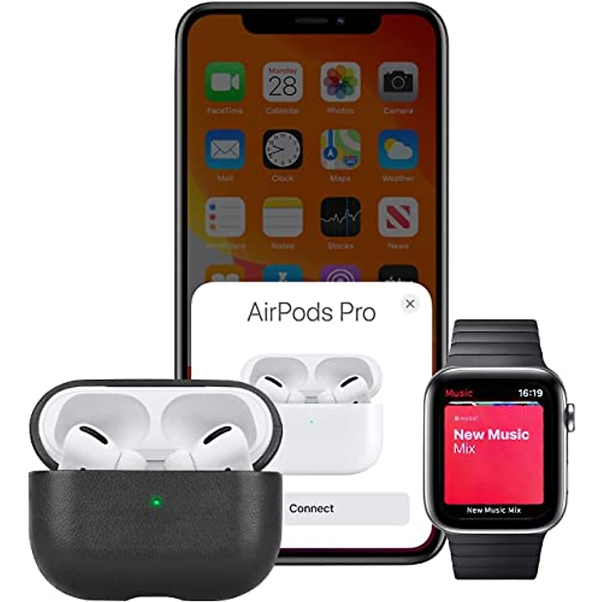 AirPods Pro Genuine Leather Case, Lopie Handmade Series AirPods Pro Cover Protective Skin, Portable Shockproof Shell Dust/Dirt Proof Case for Air Pods Pro (Not for AirPods Pro 2nd Gen) - Black
