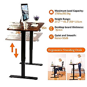 farexon 55 x 24 Inch Electric Standing Desk Adjustable Height, Sit-Stand Desk with Oversized Mouse Pad， Double Crossbeam Structure, Four Preset Heights, 27''-45'' Lifting Range Stand up Desk