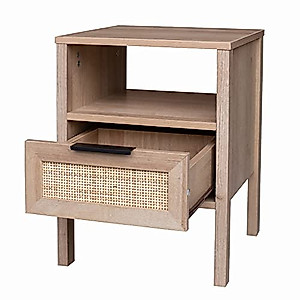 Decor Therapy Piper 20" Side Rattan Storage Drawer Accent Table, Blondewood