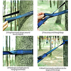 GEEZO Double Camping Hammock, Lightweight Portable Parachute (2 Tree Straps 16 LOOPS/10 FT Included) 500lbs Capacity Hammock for Backpacking, Camping, Travel, Beach, Garden