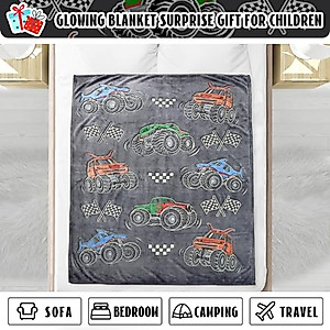 Boys Truck Car Toys Unique Gifts for Kids Glow in The Dark Blanket Valentine's Day Gifts Glowing Cartoon Tractor Throw Blanket Soft Fleece Blanket Excavators Room Bed Sofa Decor Blankets