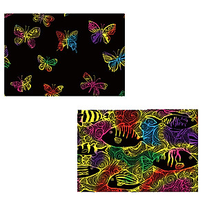 LUREME Scratch Art Set, 50Pcs Rainbow Magic Scratch Paper Set Black Scratch Off Art Crafts Notes Boards Sheet with 5 Wooden Stylus 4 Drawing Stencils for Easter Party (ME000009)