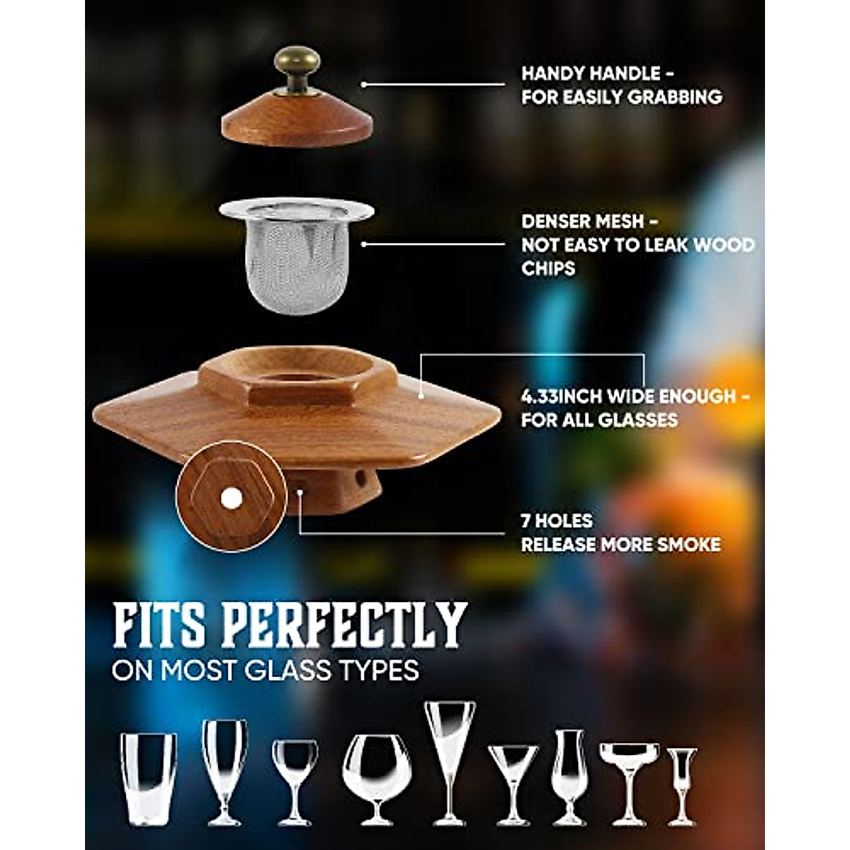 Cocktail Smoker Kit with Torch, ONUEMP Old Fashioned Kit with 6 Flavor Wood Chips for Whiskey and Bourbon, Aged Drink Smoker Infuser Kit, Smoke Top Bar Gifts for Whiskey Lovers Men Father (No Butane) …