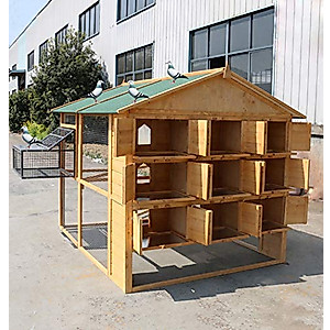 MYES Pigeon Shed, Large Wooden Loft Solid Dove House, Outdoor Pigeon Cage for Household Breeding (9-Nest Box W/Jumping Cage)