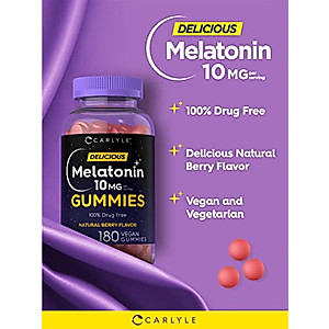 Carlyle Melatonin Gummies 10mg | 180 Count | Adult Drug Free Aid | Natural Berry Flavor | Vegan, Non-GMO, Gluten Free