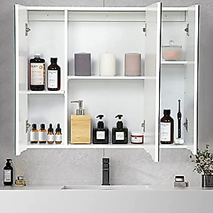 Medicine Cabinet Bathroom Mirror Cabinet with 3 Door 27.6 x 24 Inch Bathroom Wall Cabinet with Mirror Wall Mirror Storage Shelf with 3-Adjustable Shelves Storage Organizer Kitchen Cupboard White