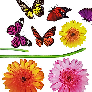 Maydahui 2 Sheets Gerbera Daisy Flowers Wall Decal 3D Floral Butterfly Wall Stickers (30*37 Inch) Peel & Stick Removable Modern Art Mural Decor for Kitchen Kids Bedroom Living Room(