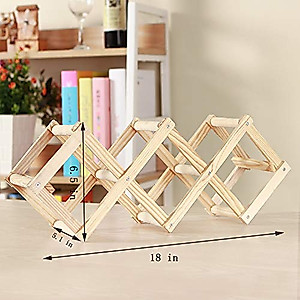 TURMZPY Wood and Brass Collapsible Accordion Wine Rack Table Decor 5 Bottle