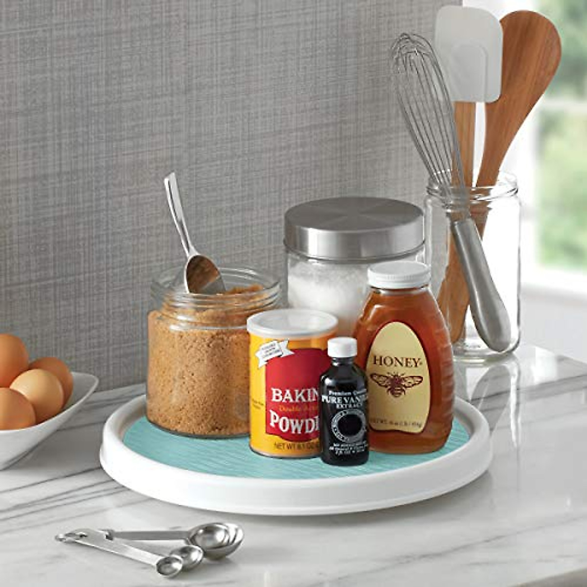 Copco 5234754 Non-Skid Pantry Cabinet Lazy Susan Turntable, 12-Inch, White/Aqua