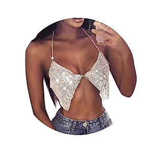 JEWEKY Rhinestone Bra Chain Top Silver Sparkly Crop Top Body Chain Beach Nightclub Rave Bikini Chest Accessories Jewelry for Women